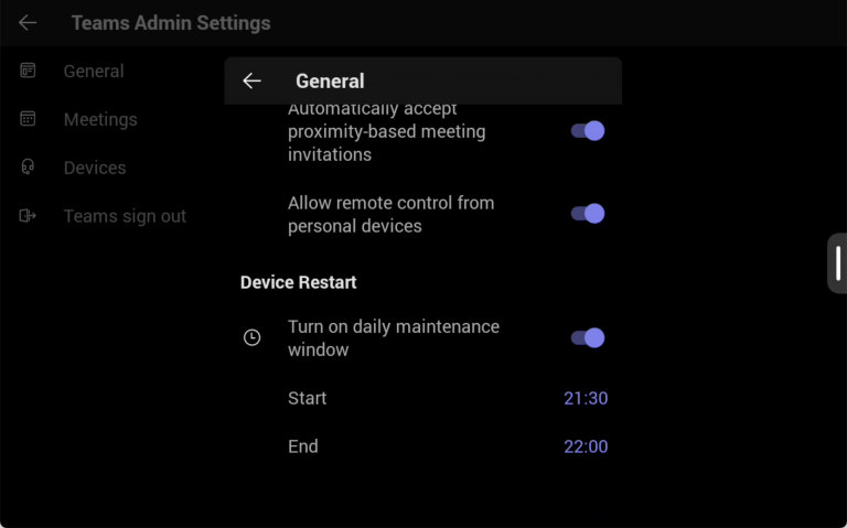 Microsoft Teams Devices: Maintenance Window and Daily Reboots - Neat Support